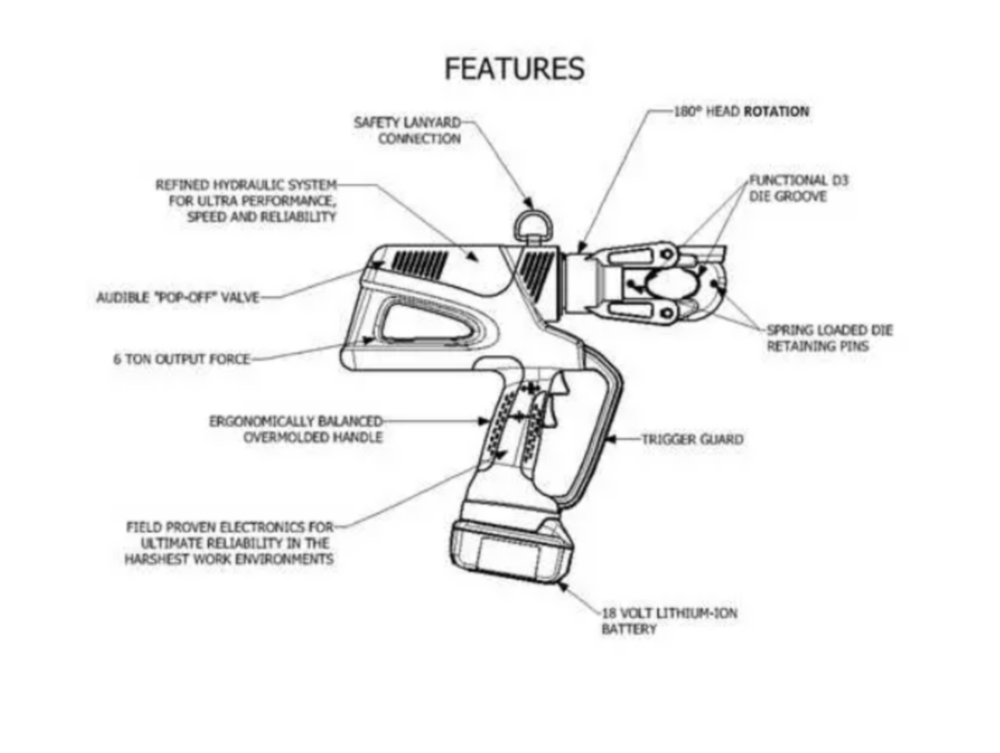 Burndy PATRIOT® 6-Ton Latch Head Battery Actuated Crimper