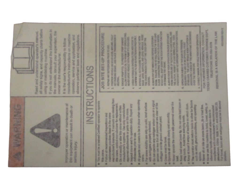 DECAL-OPERATING INSTRUCTIONS | Custom Truck One Source